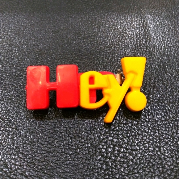 Jewelry | Vintage Red Yellow Hey Pin | Poshmark